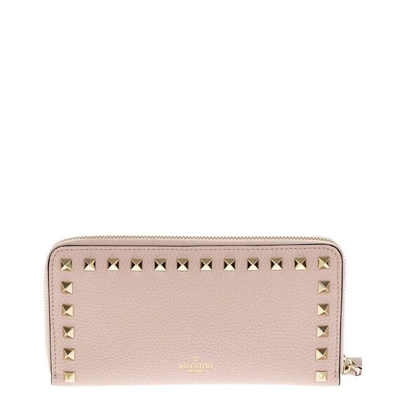 Valentino | Bags | Valentino Rockstud Grainy Leather Zip Around Wallet ...